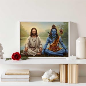Lord Shiva Meditating With Jesus Christ, Jesus Meditating Along With ...