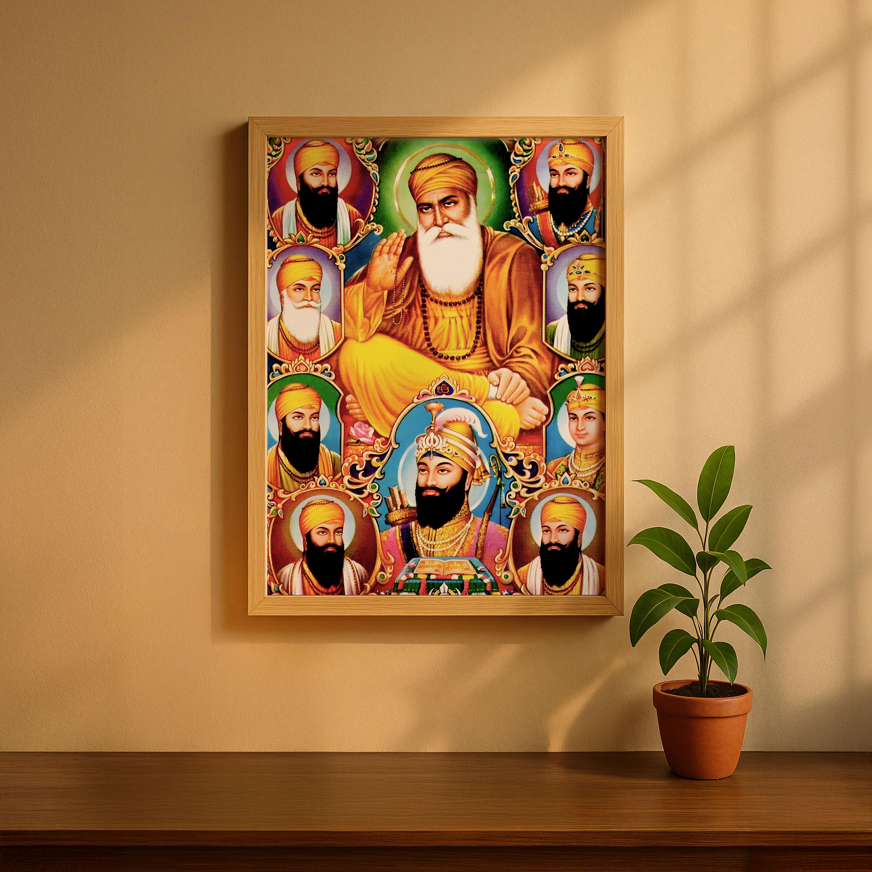 Sikh Art | Ten Sikh Gurus | All in One Frame | Religious Art | Vintage ...