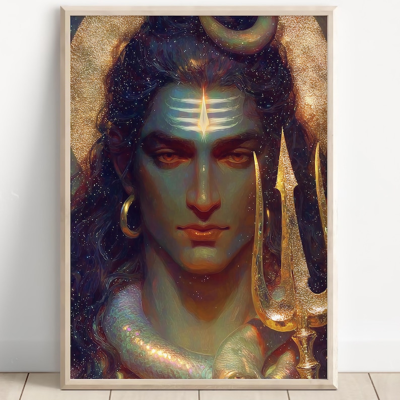 Lord Shiva Wall Art Mahadev Cosmic Face Portrait Hindu God Painting ...