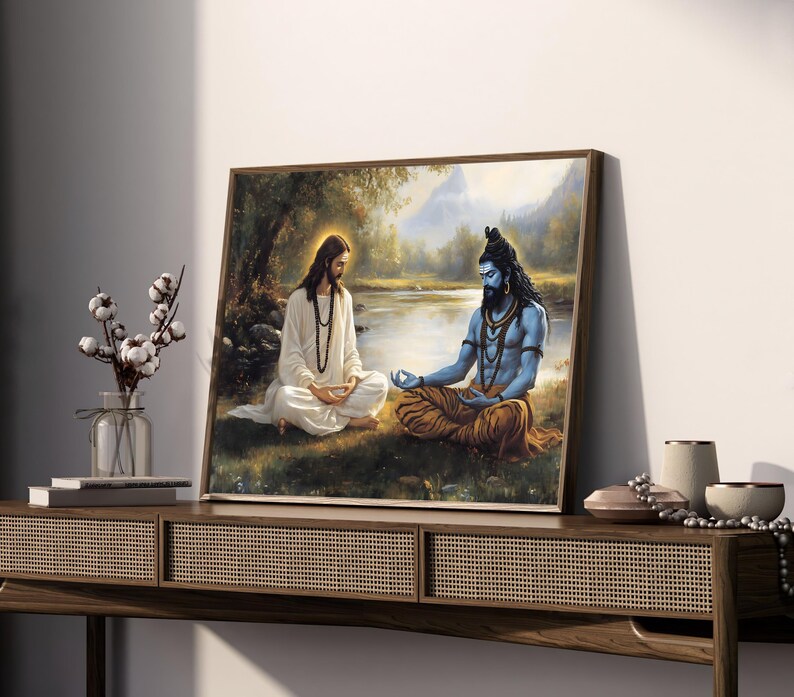 Lord Shiva Meditating With Jesus Christ, Jesus Meditating Along With ...