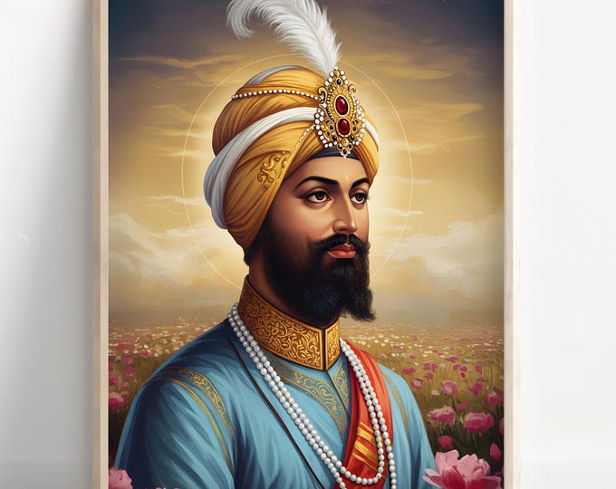 Guru Gobind Singh, 10th Sikh Guru (1675–1708), Sikh Art, Vintage ...