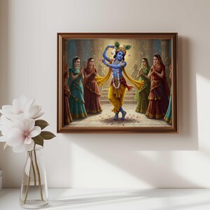 Krishna Art, Krishna Dancing With Gopis, Krishna Painting, Hindu God ...