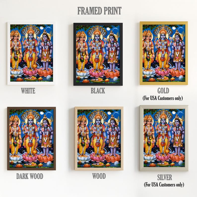 Vishnu, Brahma and Shiva, Holy Trinity, Hindu God Wall Art, Indian God ...