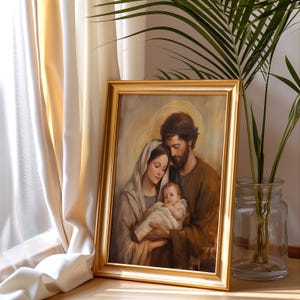 Christian Art, Holy Family, Baby Jesus With Father Joseph and Mother ...
