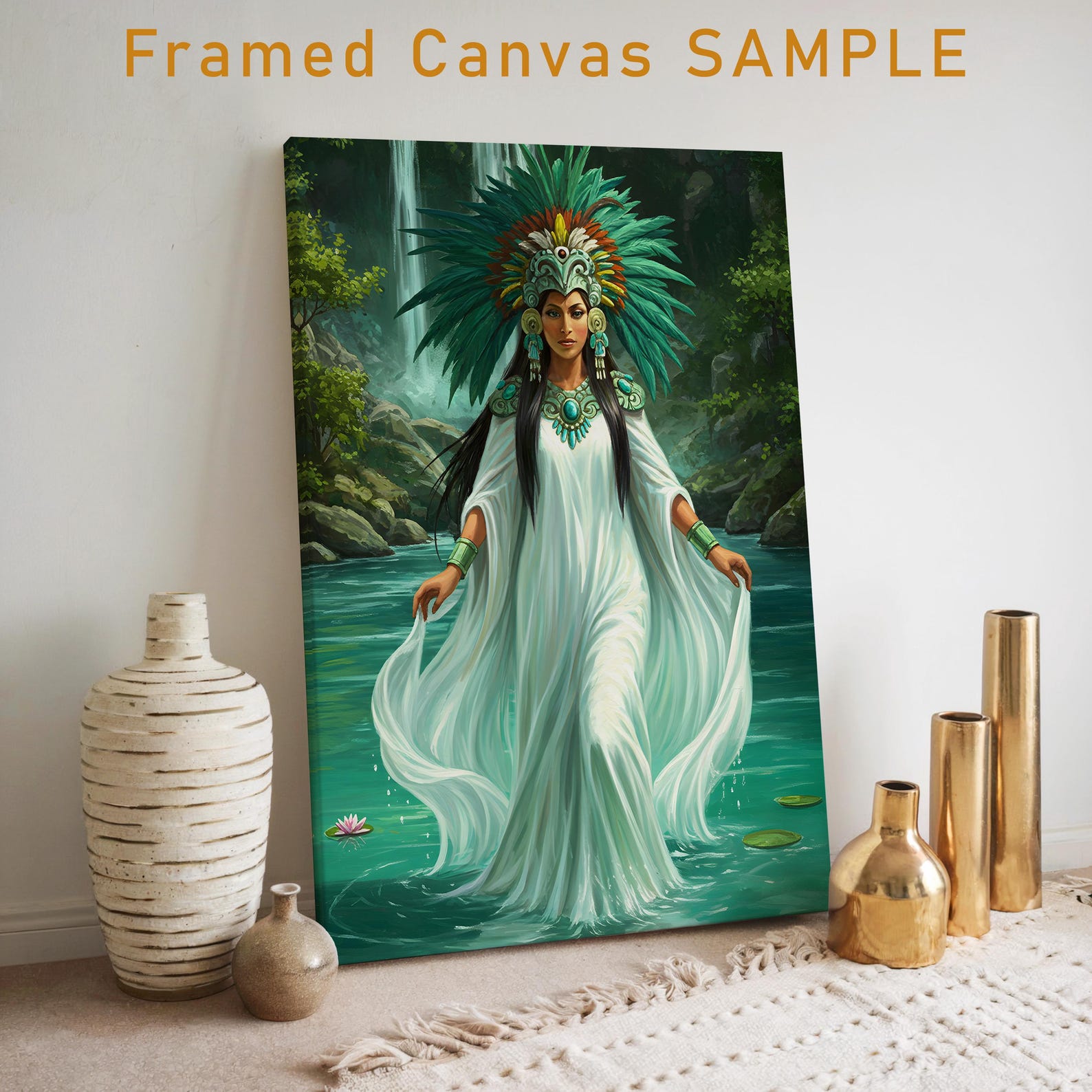 Aztec Wall Art, Chalchiuhtlicue Art, Aztec Goddess of Water Decor ...