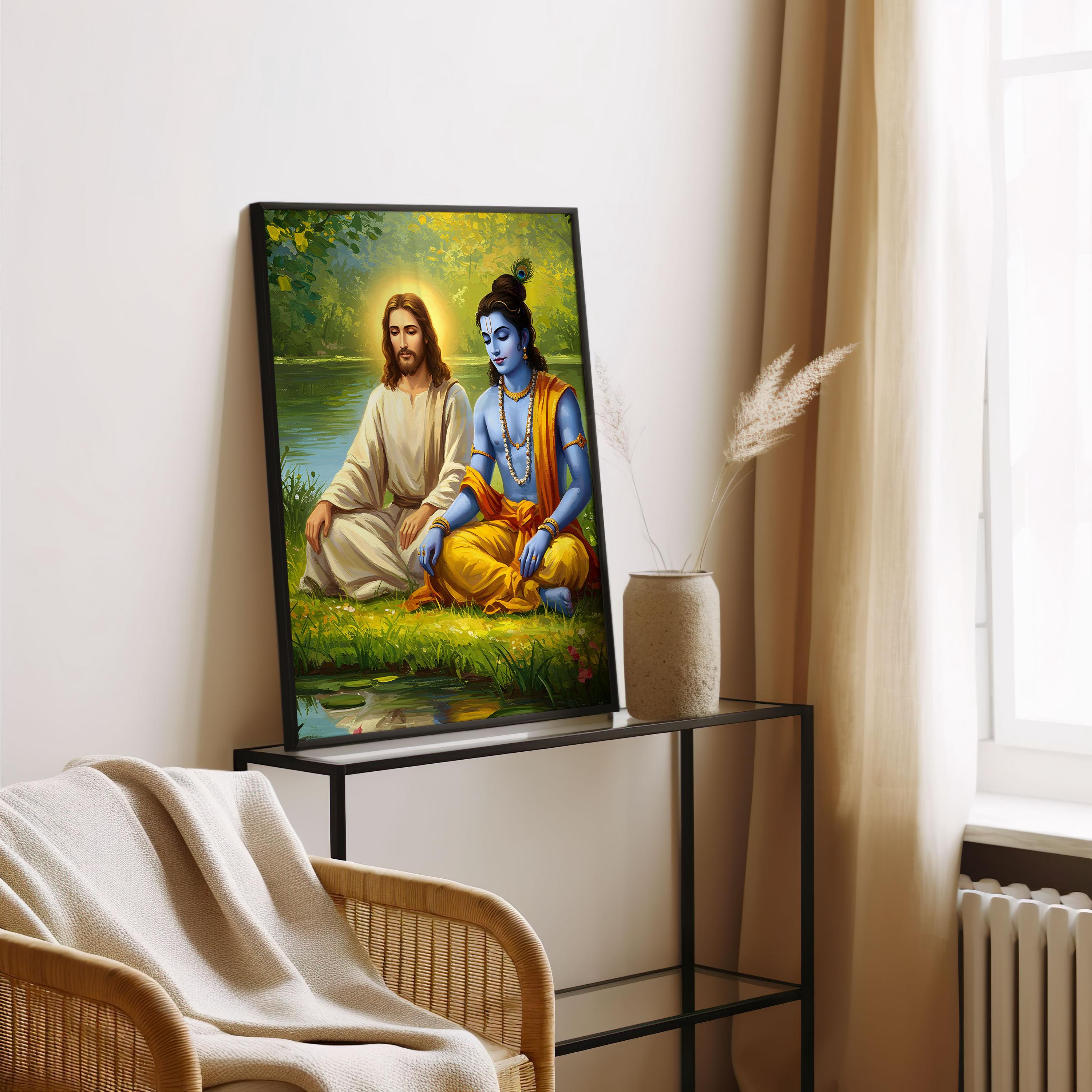 Lord Krishna Meditating With Jesus Christ, Jesus Along With Krishna ...