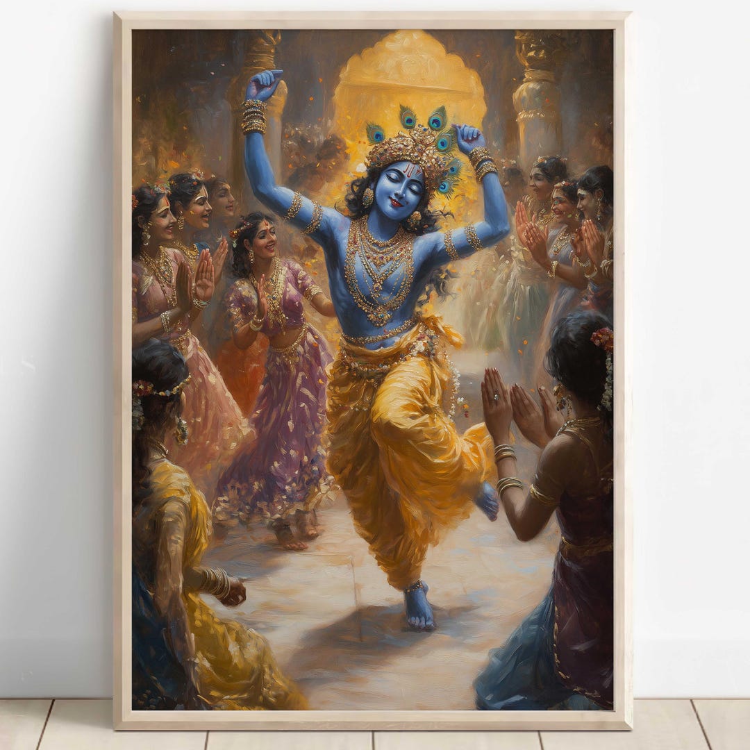Krishna Art, Krishna Dancing With Gopis, Krishna Painting, Hindu God ...