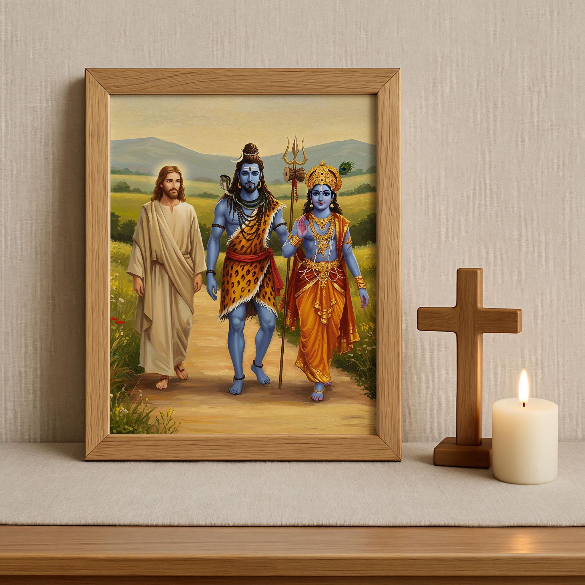 Jesus Christ With Lord Shiva and Krishna, Jesus Along With Shiva and ...