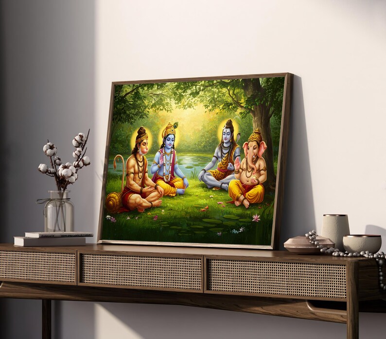 Hindu Gods Wall Art, Shiva, Krishna, Hanuman, Ganesh, Ganesh Painting ...