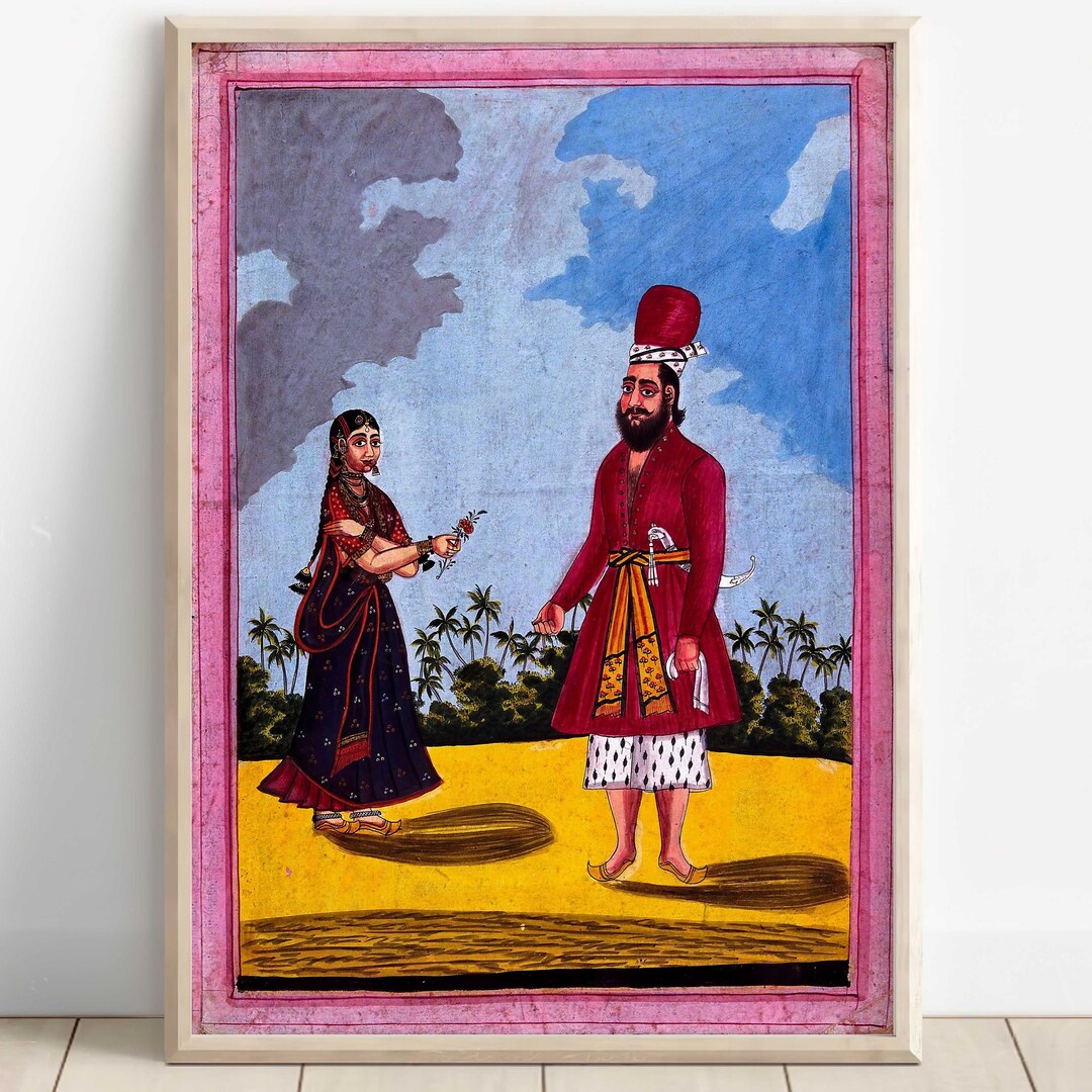 Sikh Art A Sikh and His Wife Gouache Drawing Vintage Art Religious Art ...