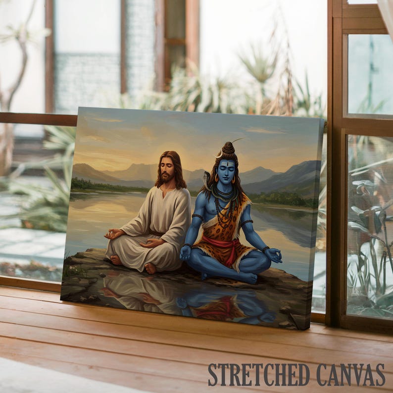 Lord Shiva Meditating With Jesus Christ, Jesus Meditating Along With ...