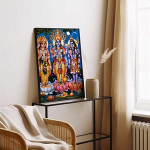 Vishnu, Brahma and Shiva, Holy Trinity, Hindu God Wall Art, Indian God ...