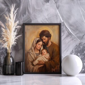 Christian Art, Holy Family, Baby Jesus With Father Joseph and Mother ...