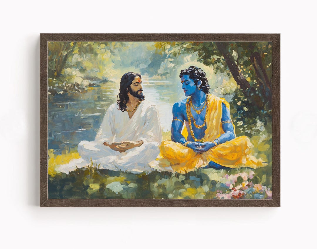 Lord Krishna Meditating With Jesus Christ, Jesus Meditating Along With ...