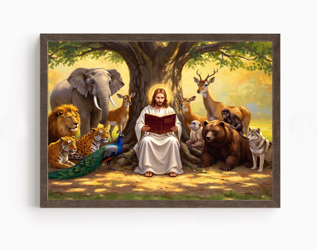 Christian Art, Jesus Reading to Animals, Jesus Christ With Animal ...