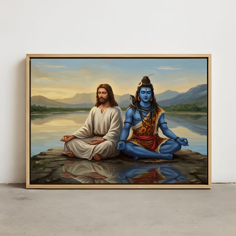 Lord Shiva Meditating With Jesus Christ, Jesus Meditating Along With ...