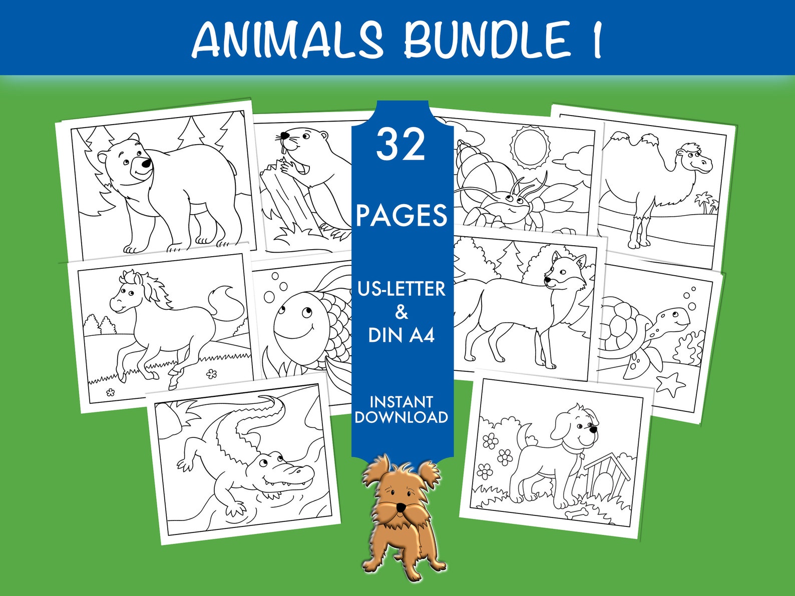 32 Animal Coloring Pages for Kids Printable Coloring Book for ...