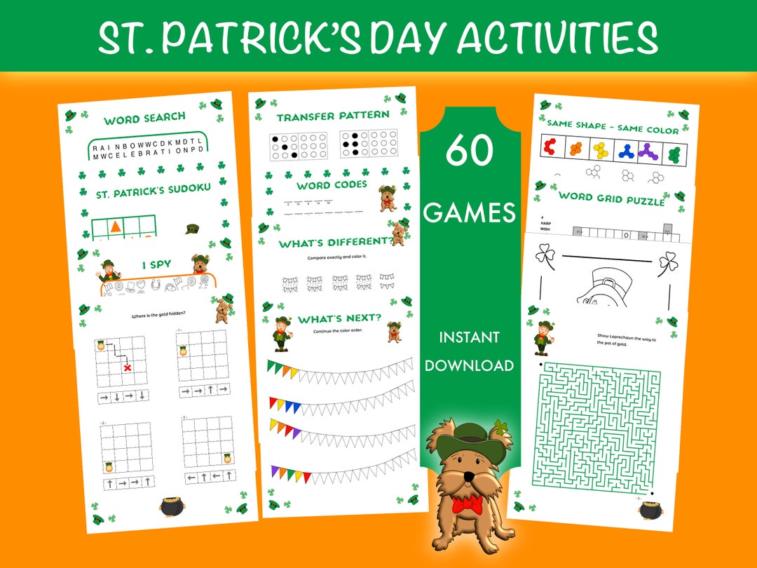 St Patricks Day Activity & Coloring Page Bundle | 60 Printable Games ...