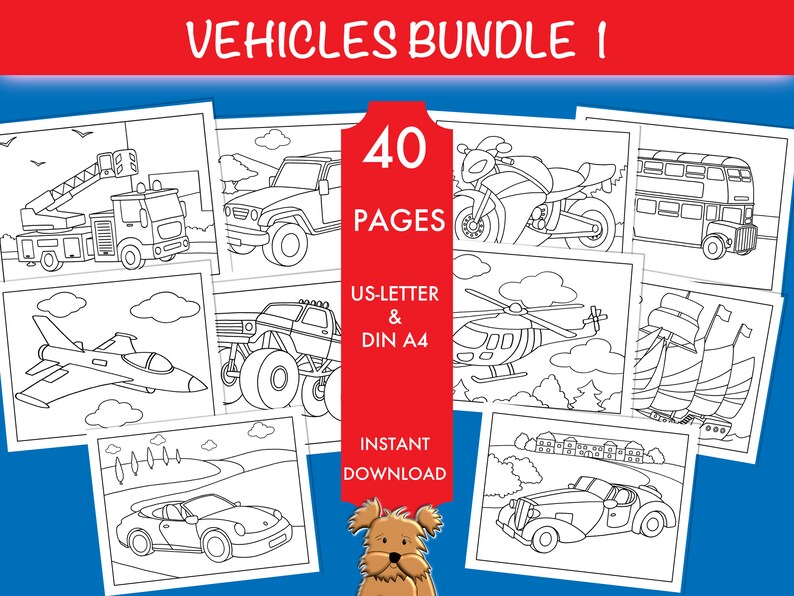40 Vehicle Coloring Pages for Kids Printable Transportation - Etsy