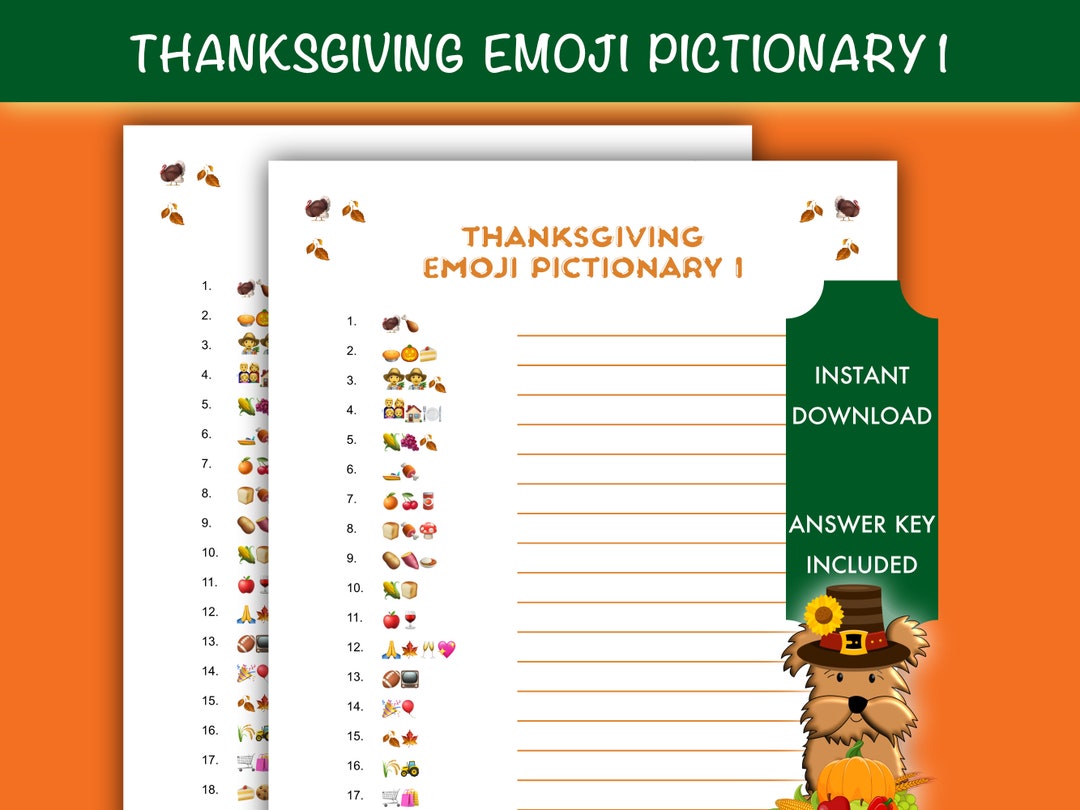 Thanksgiving Emoji Pictionary Game | Icebreaker Slumber Party Games ...