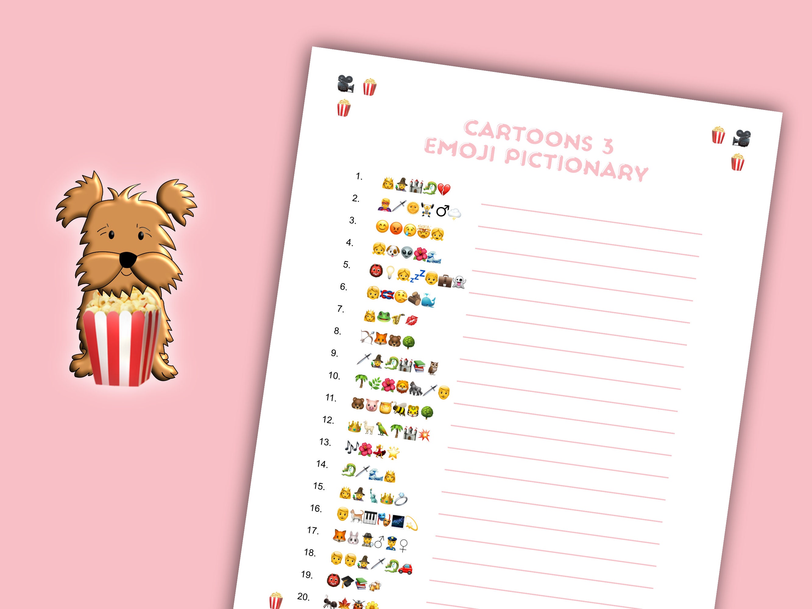 Cartoon Movies 3 Emoji Pictionary Game Slumber Party Games - Etsy