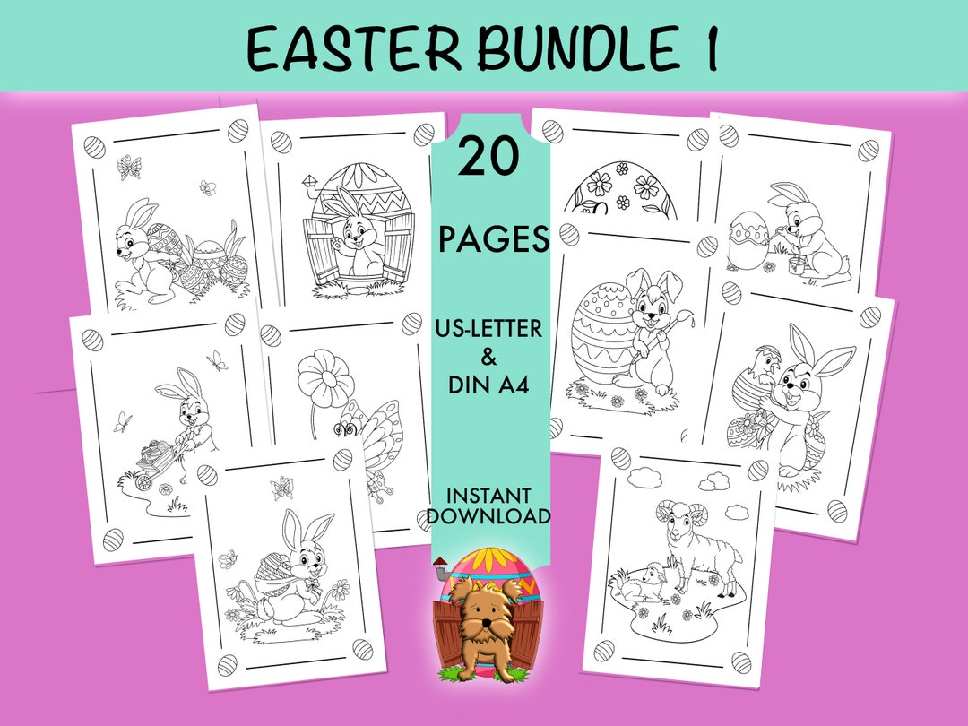 20 Easter Coloring Page Bundle | Printable Coloring Book for Kids ...