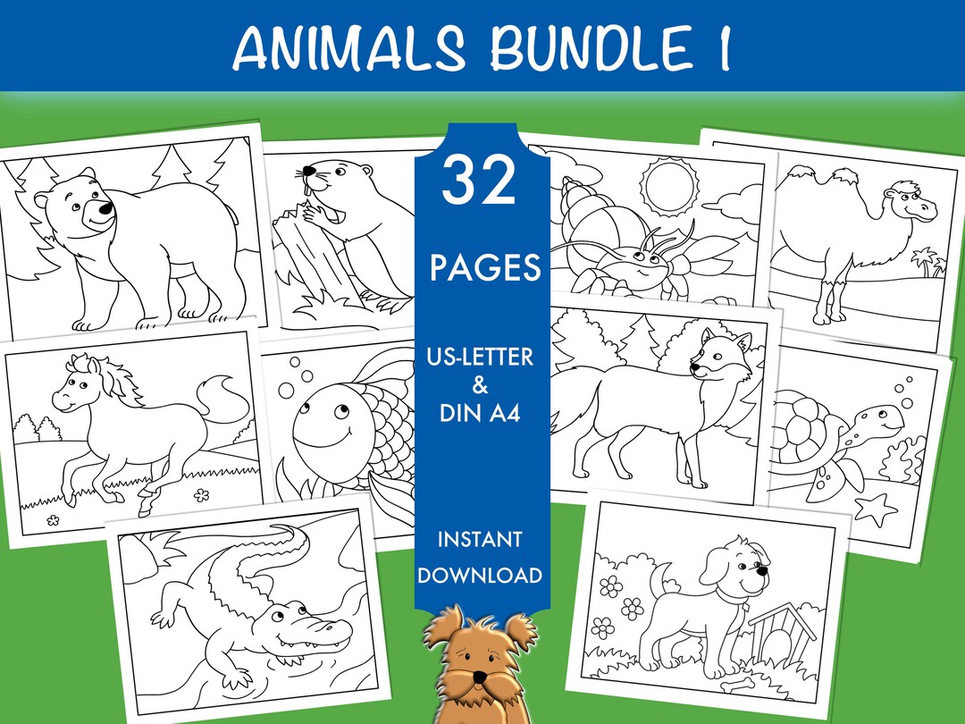 32 Animal Coloring Pages for Kids Printable Coloring Book - Etsy