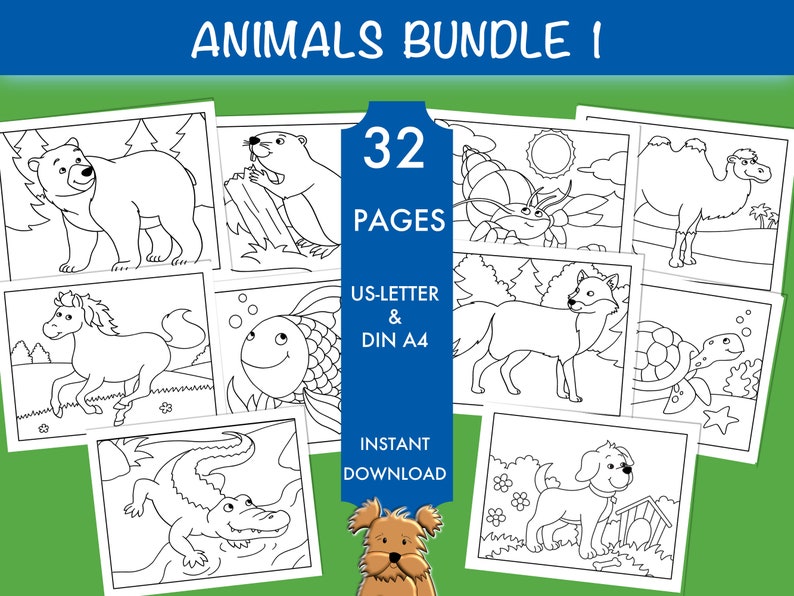 32 Animal Coloring Pages for Kids Printable Coloring Book - Etsy