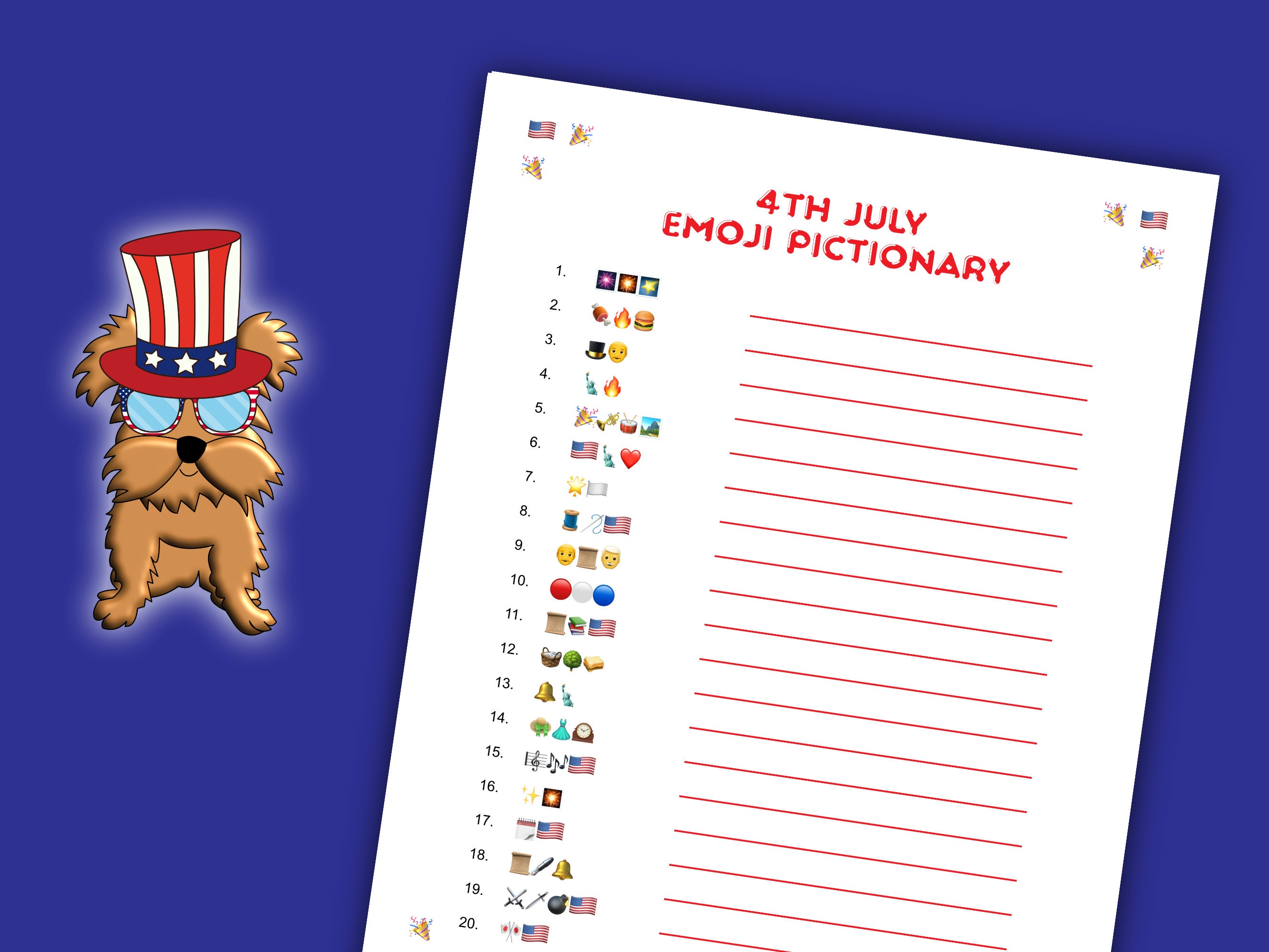 Independence Day Emoji Pictionary 4th of July Emoji Game Pre - Etsy