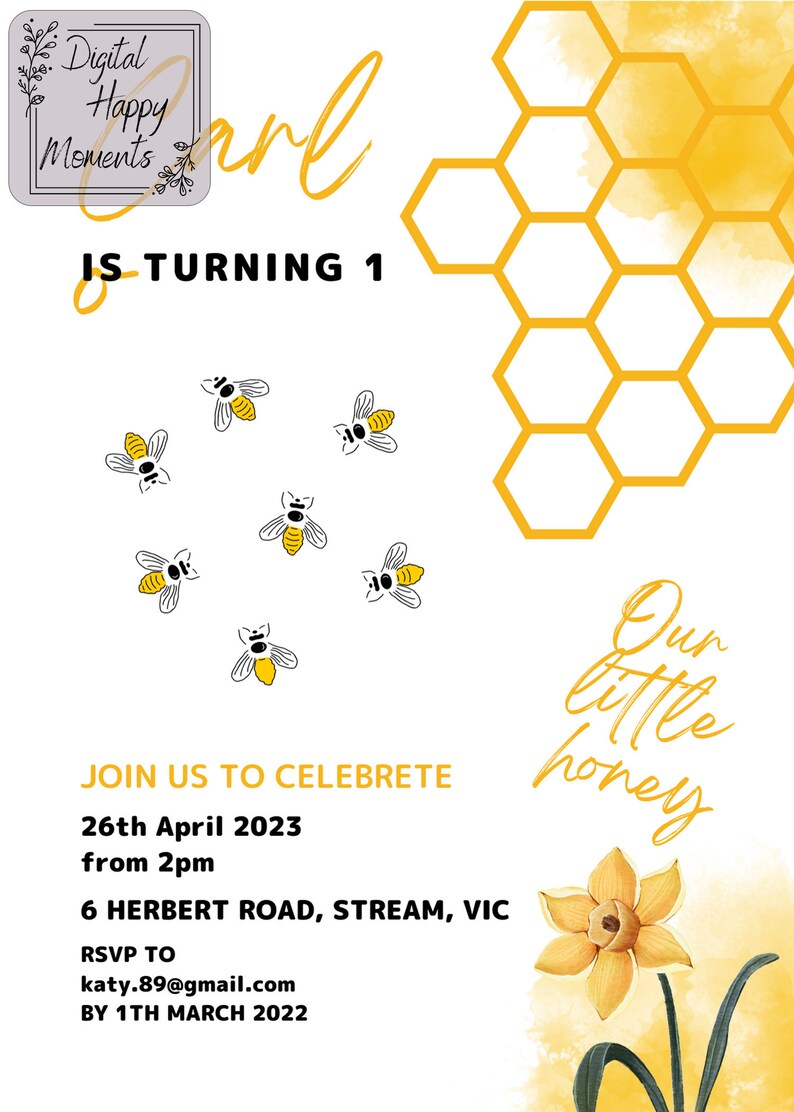 EDITABLE E PRINTABLE TEMPLATE Honey Birthday Invitation Any - Etsy