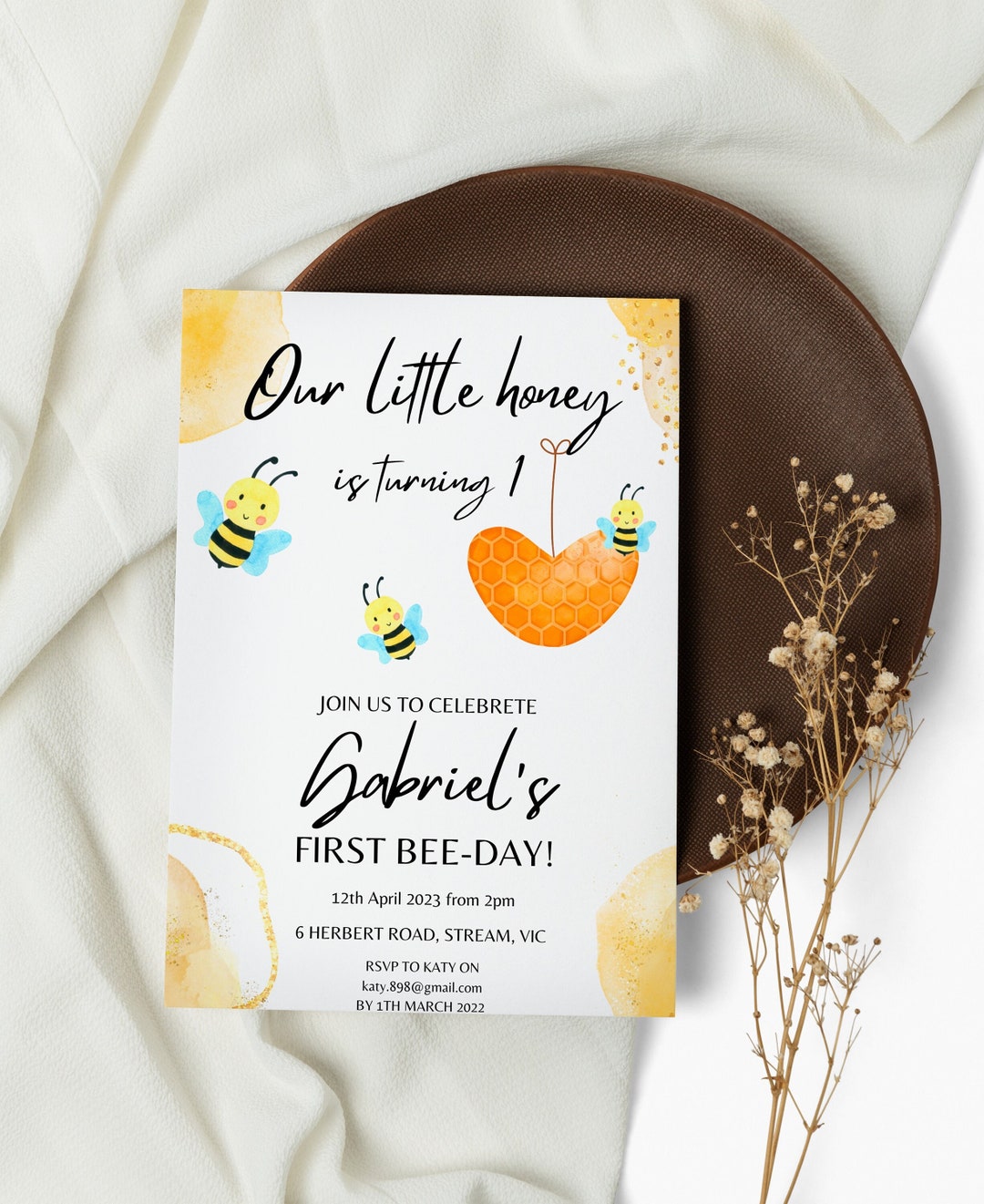 EDITABLE E PRINTABLE TEMPLATE, Honey Birthday Invitation, Any Age, 1st ...