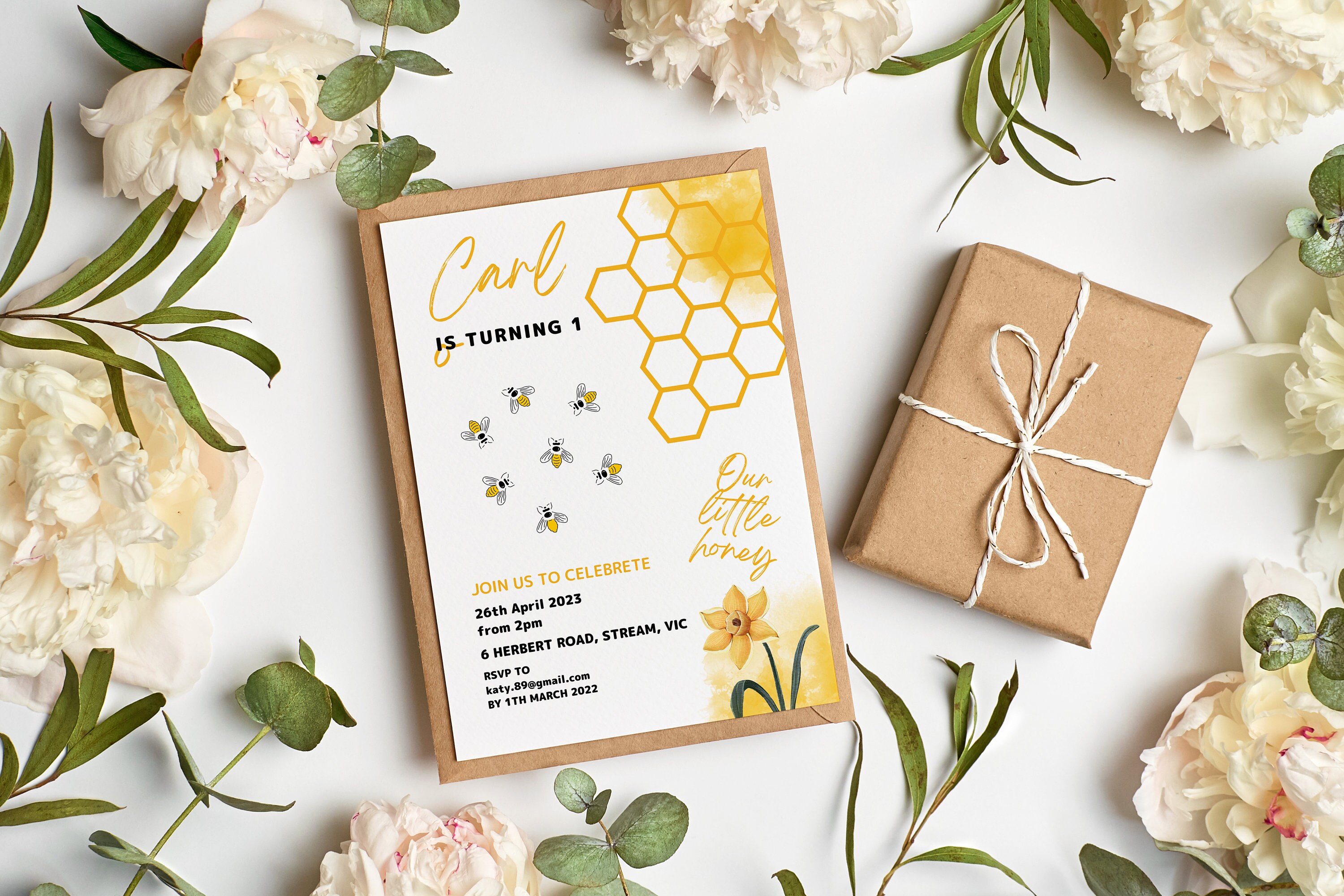 EDITABLE E PRINTABLE TEMPLATE, Honey Birthday Invitation, Any Age, 1st ...