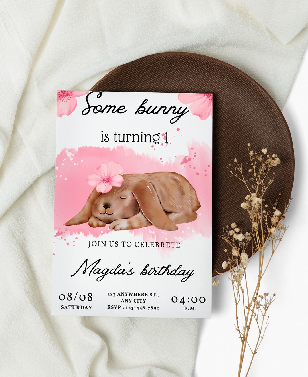 EDITABLE E PRINTABLE TEMPLATE, Little Bunny Birthday Invitation, Any ...