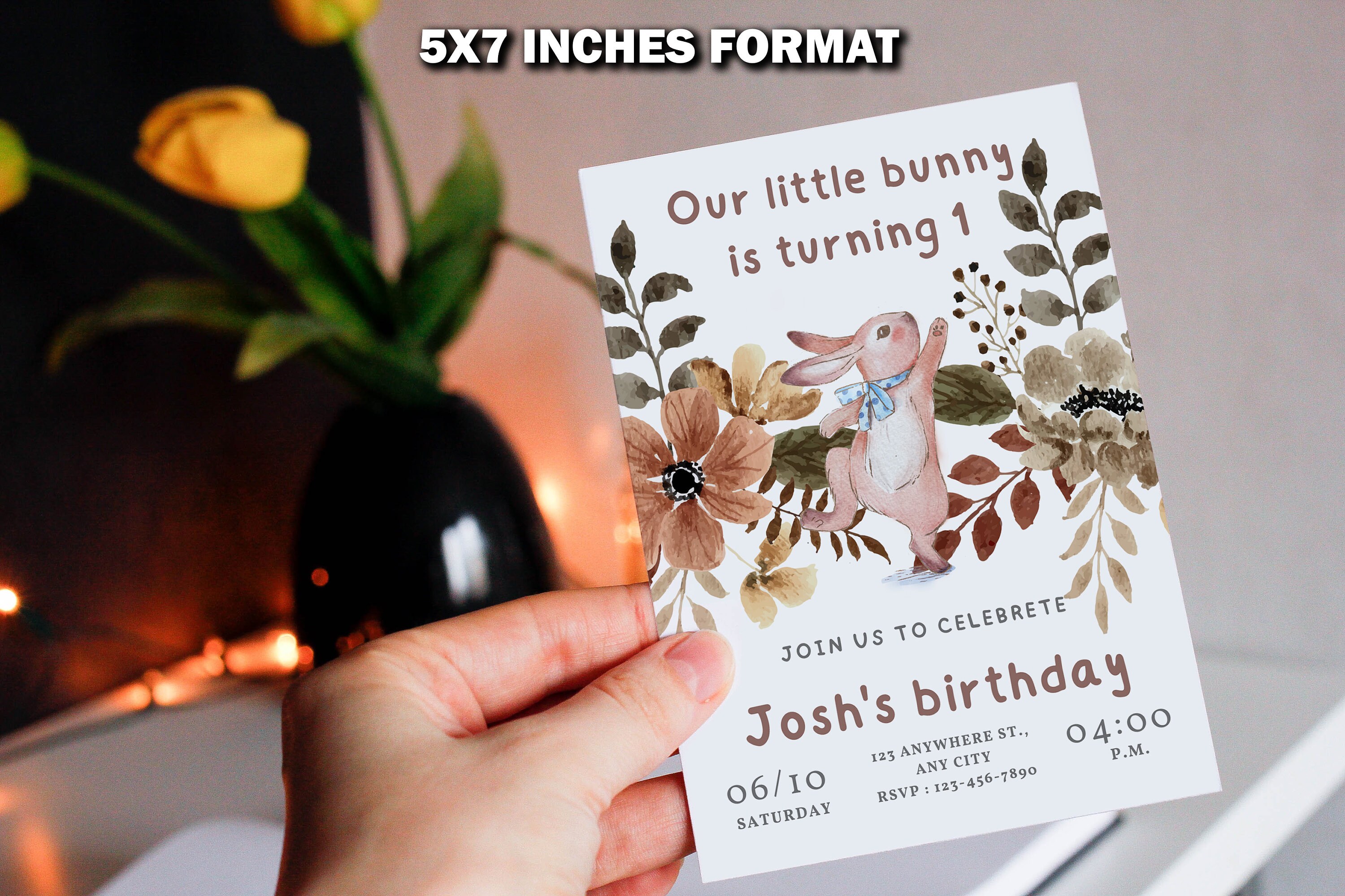 EDITABLE E PRINTABLE TEMPLATE, Little Bunny Birthday Invitation, Any ...