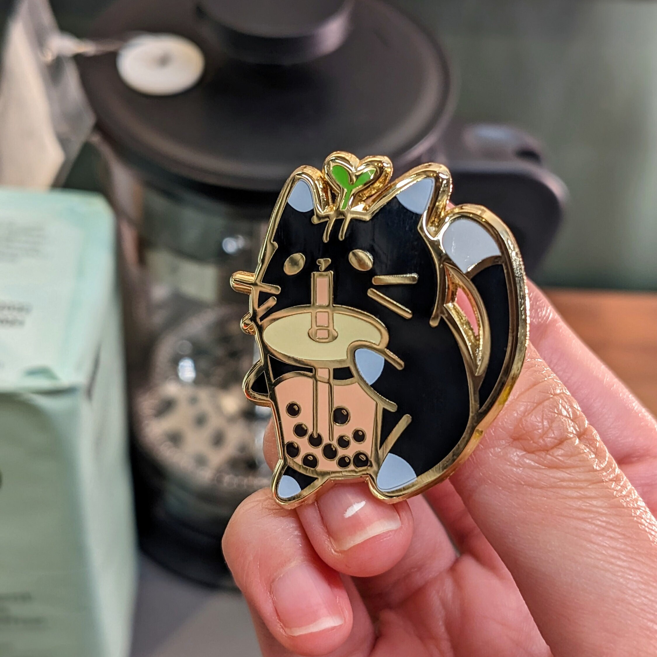 Cat Pin Limited Boba Black Cat Enamel Pin Unique Bubble Tea Accessory ...