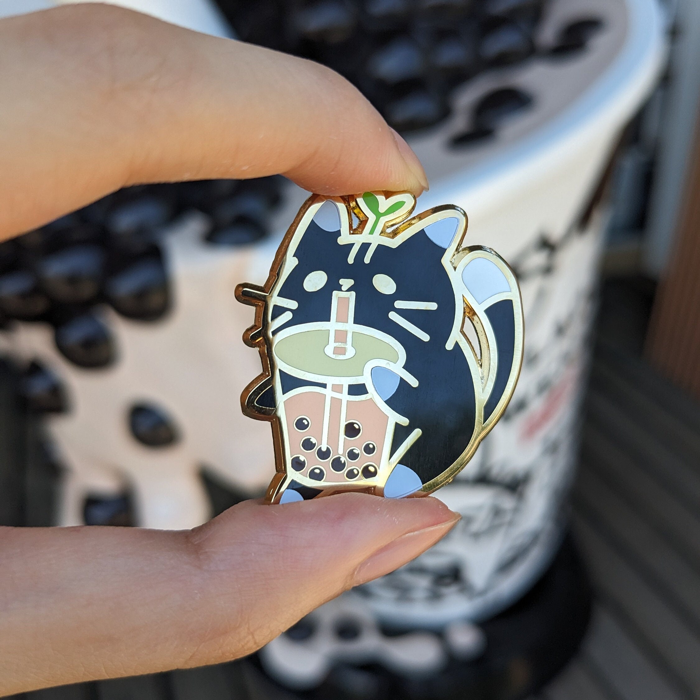 Cat Pin Limited Boba Black Cat Enamel Pin Unique Bubble Tea Accessory ...
