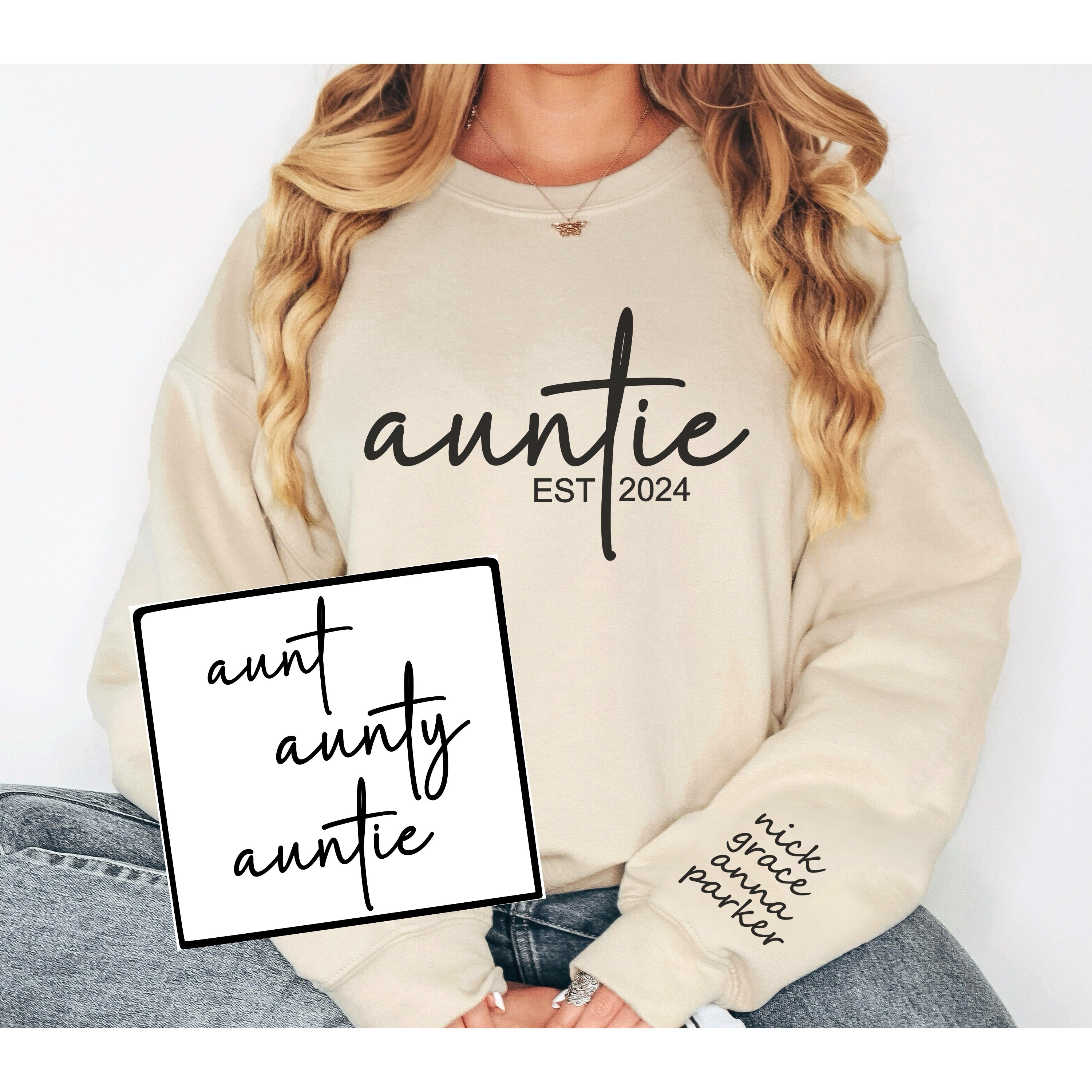 Personalized Aunt Est Sweatshirt With Names on Sleeve, Custom Aunty ...