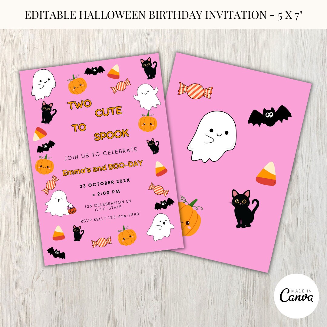 Halloween Pink Ghost Birthday Invitation Editable Halloween - Etsy