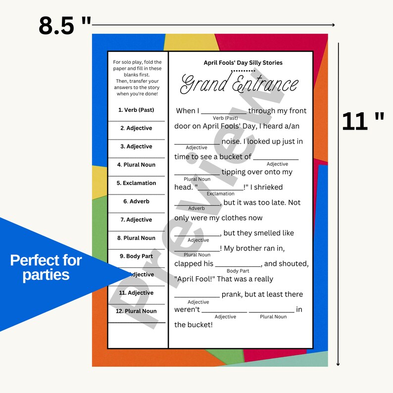 April Fools' Day Game for Kids | Fill-in-the-blank Grammar Ad Libs ...