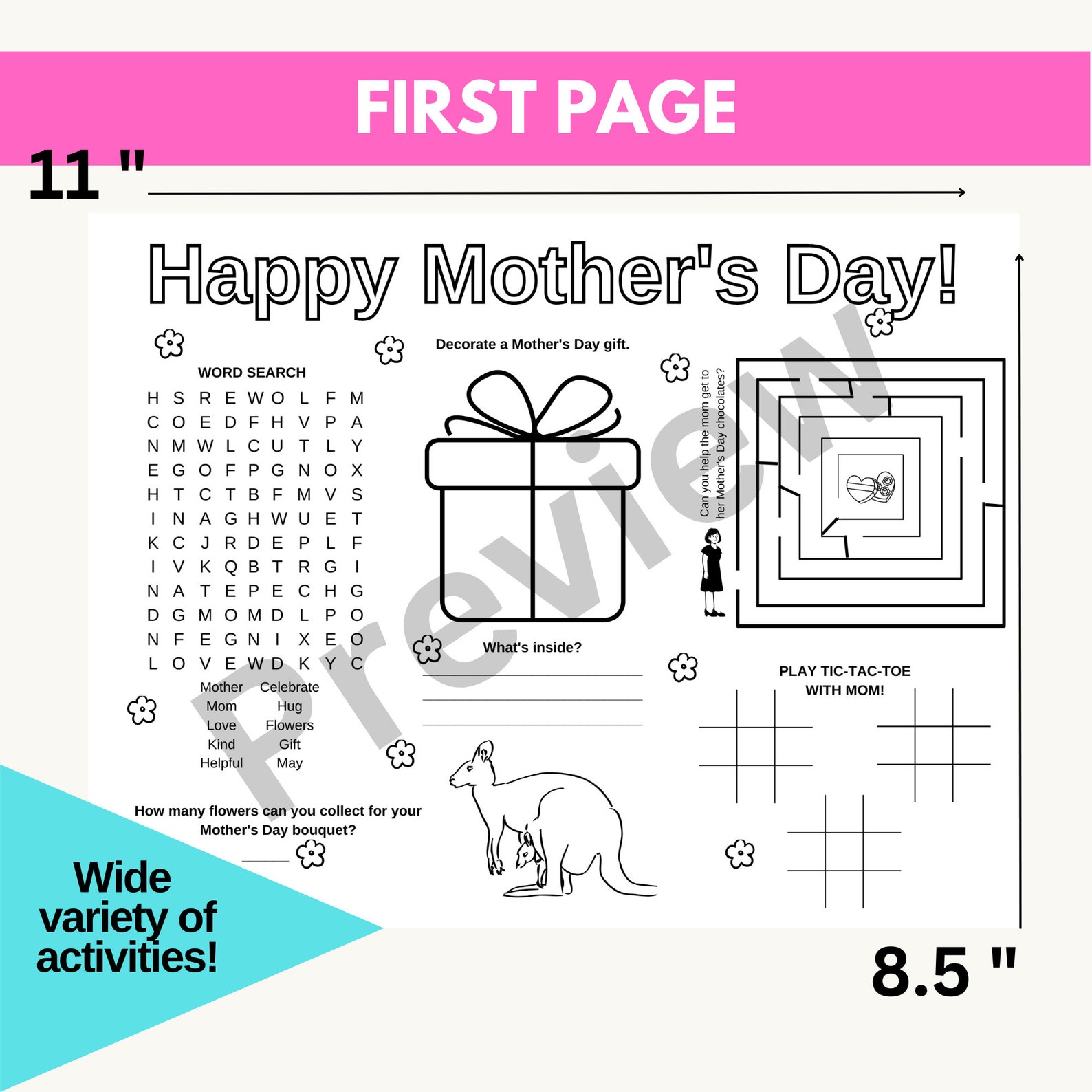Mother's Day Printable Activity Sheet Games, Coloring, Word Search Mom ...