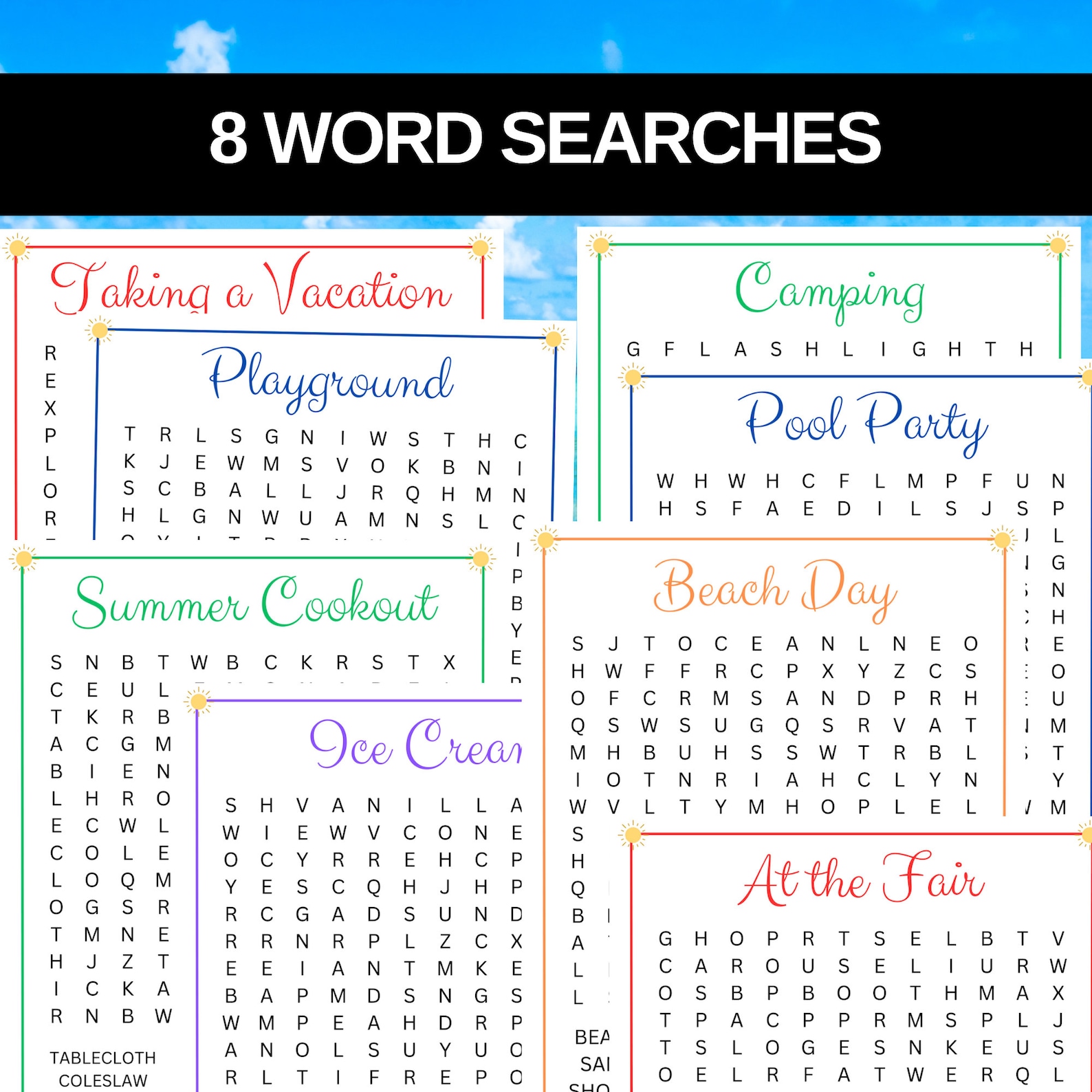 Summer Activities for Kids Printable Bundle of Word Searches, Coloring ...