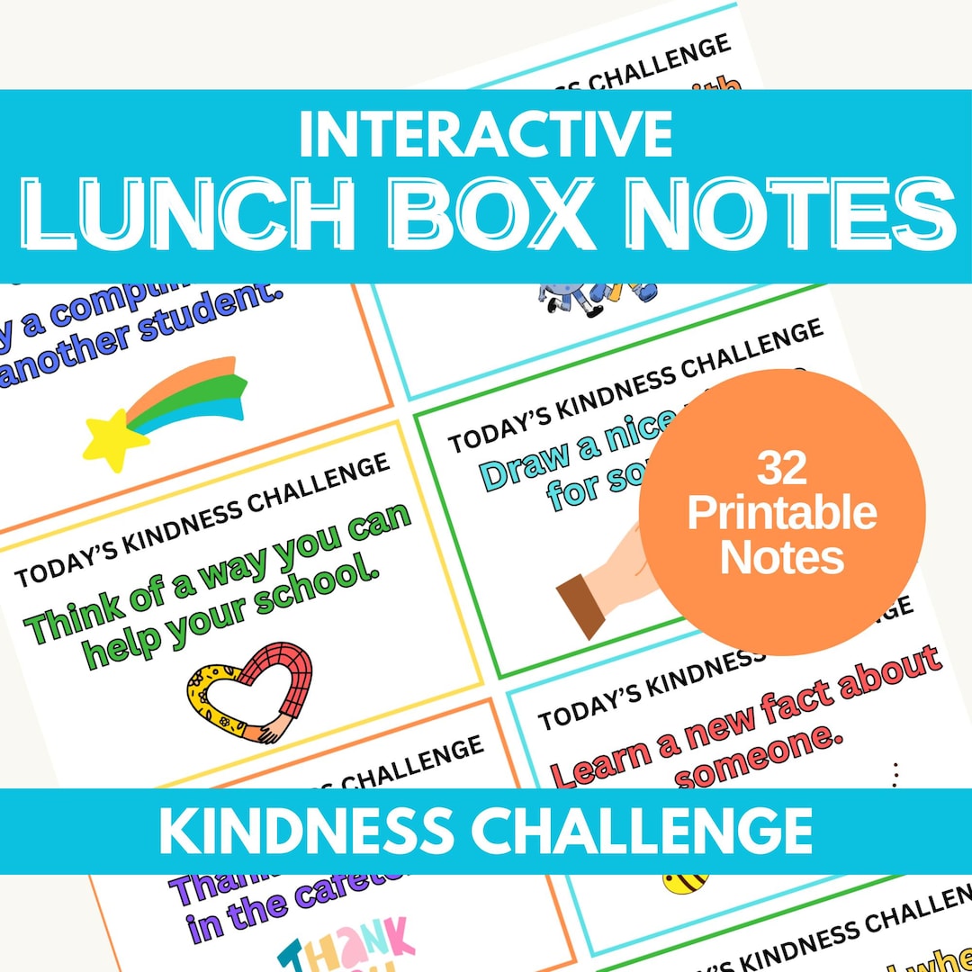 Kindness Challenge Lunch Box Notes: 32 Printable Cards (digital ...