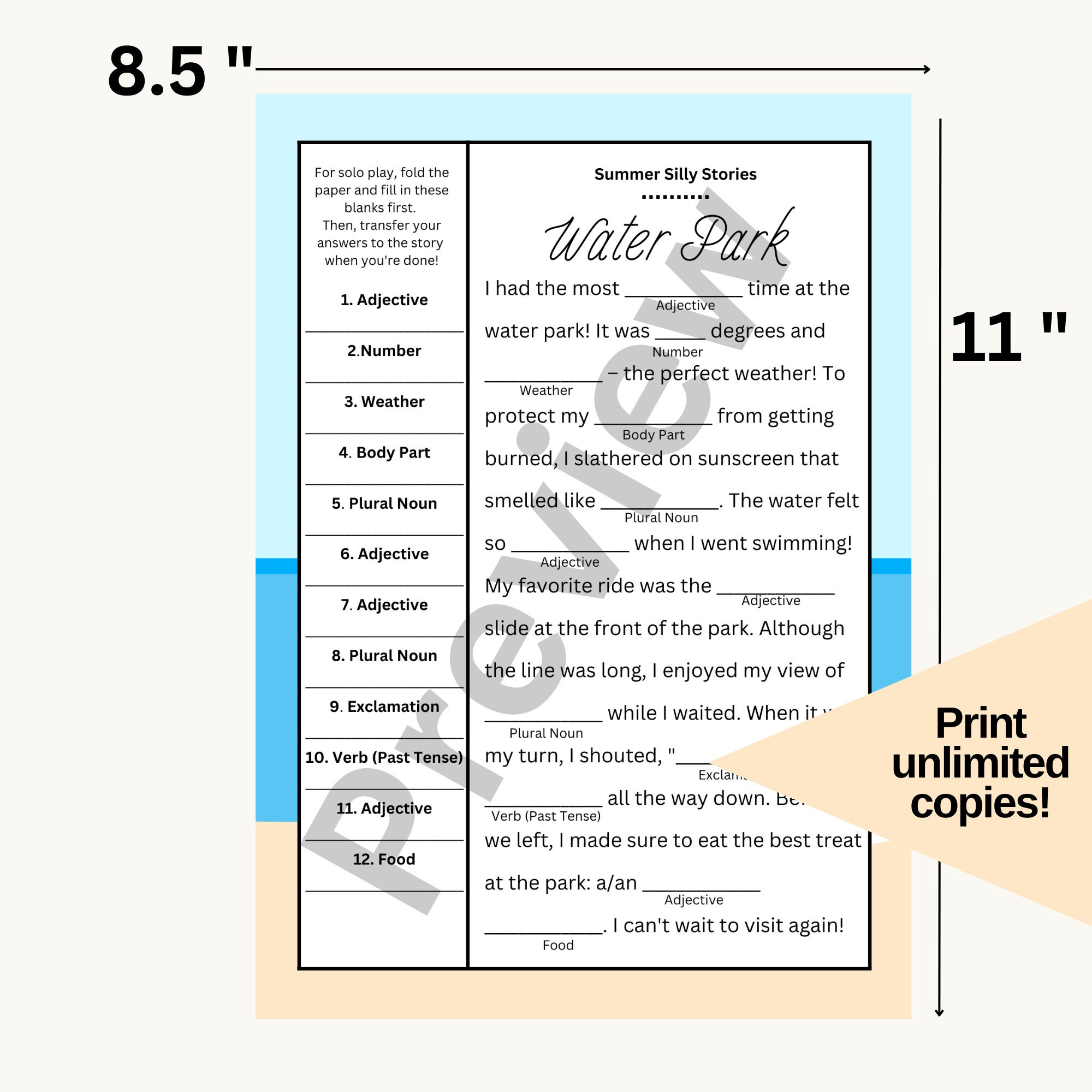 Summer Game for Kids | Fill-in-the-blank Grammar Ad Libs Funny Party ...