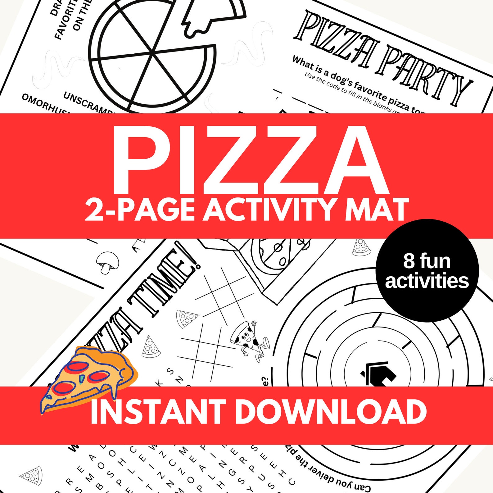 Pizza Printable Activity Mat for Kids Two Pages of Fun - Etsy