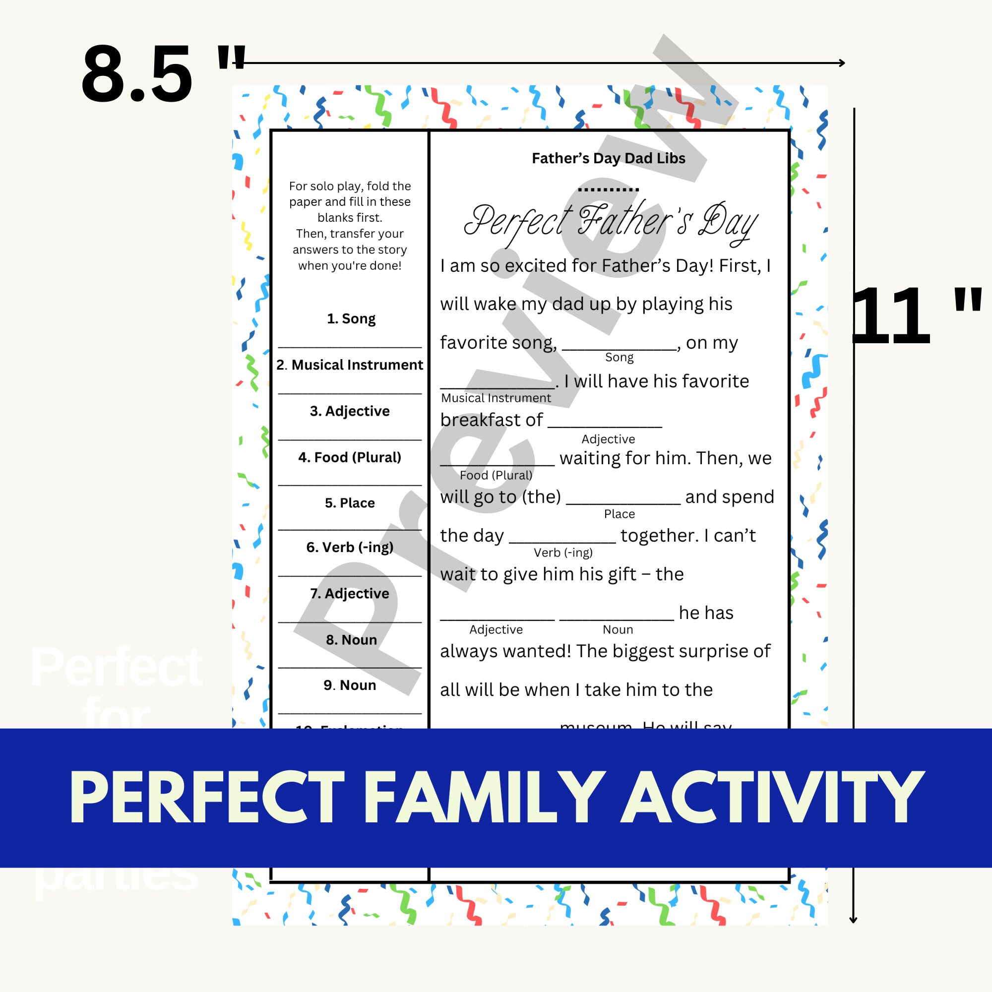 Dad Libs Father's Day Game for Kids | Funny Fill-in-the-blank Grammar ...