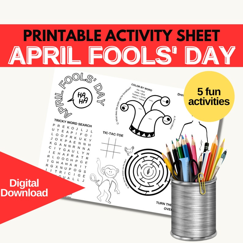 April Fools' Day Printable Activities Worksheet for Kids - Etsy