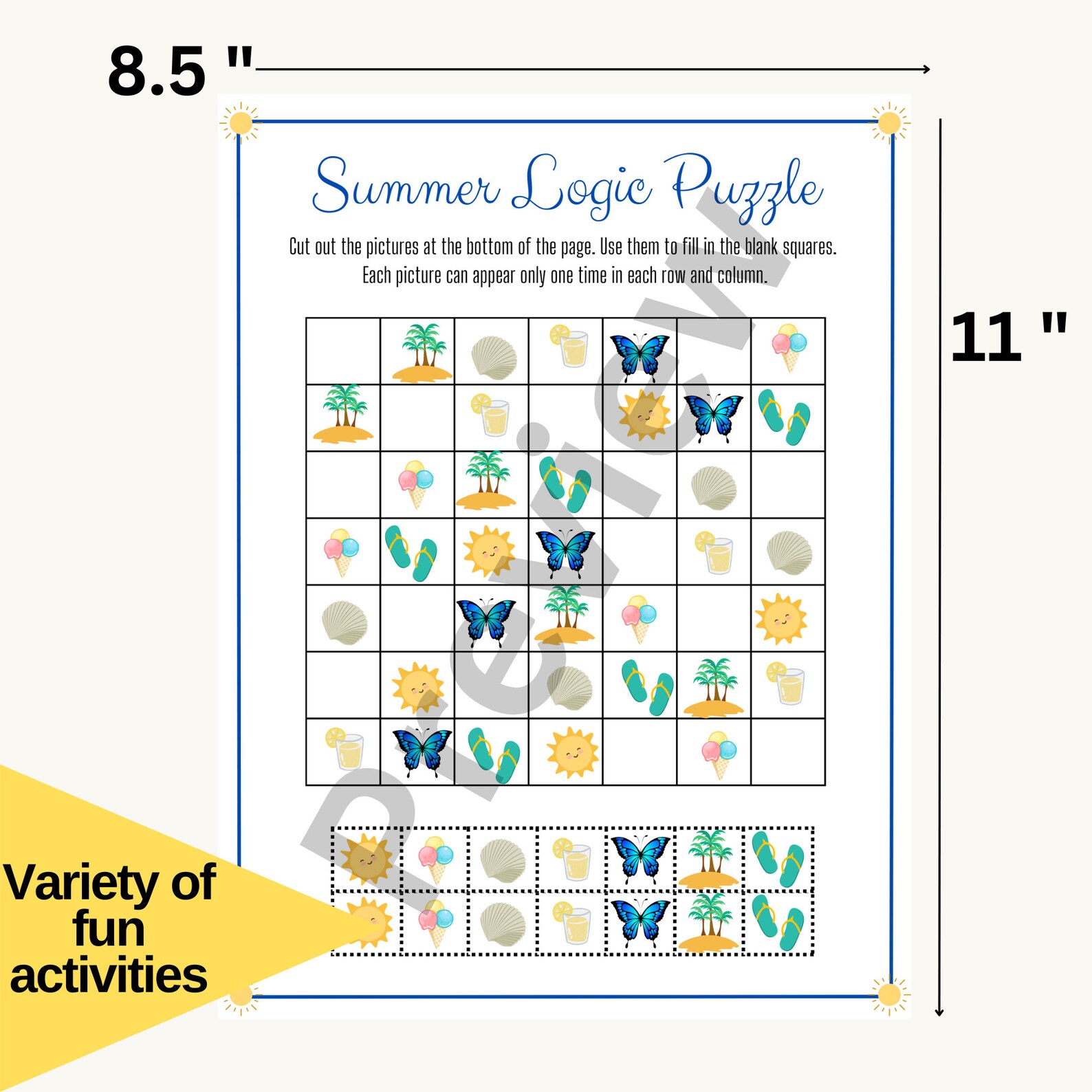 Summer Printable Activities for Kids Set of 10 PDF Mazes, I Spy ...