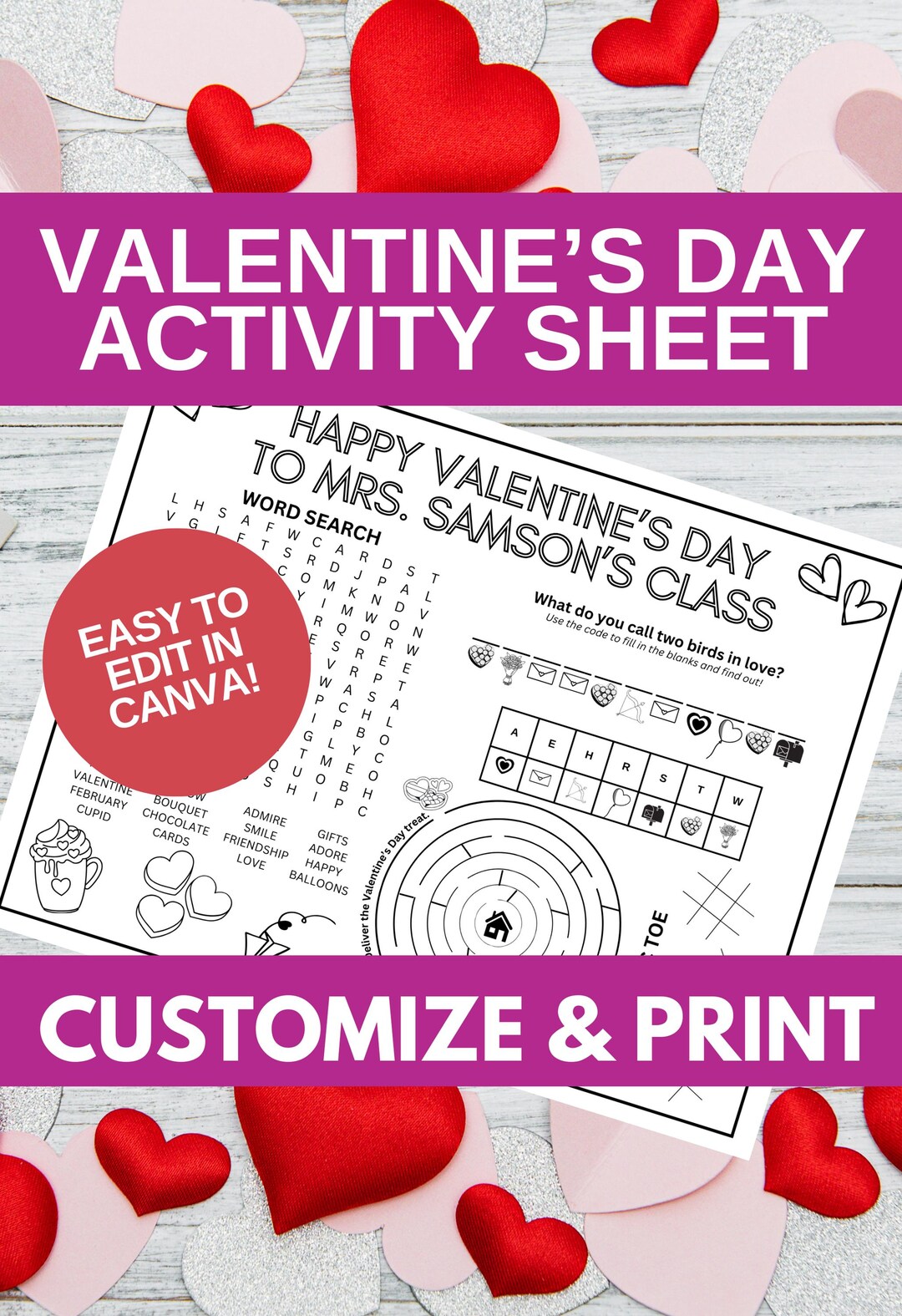 Custom Valentine's Day Class Party Activity Sheet: Personalized ...