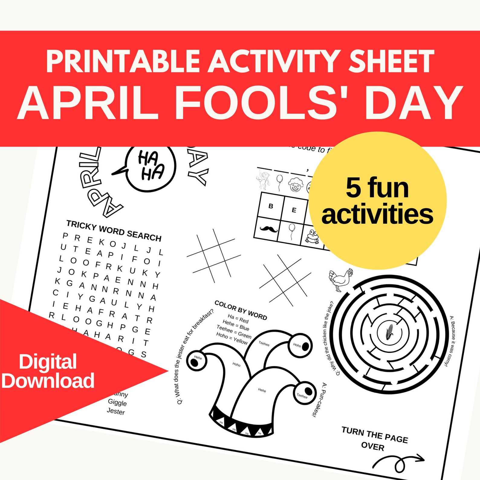 April Fools' Day Printable Activities Worksheet for Kids - Coloring ...