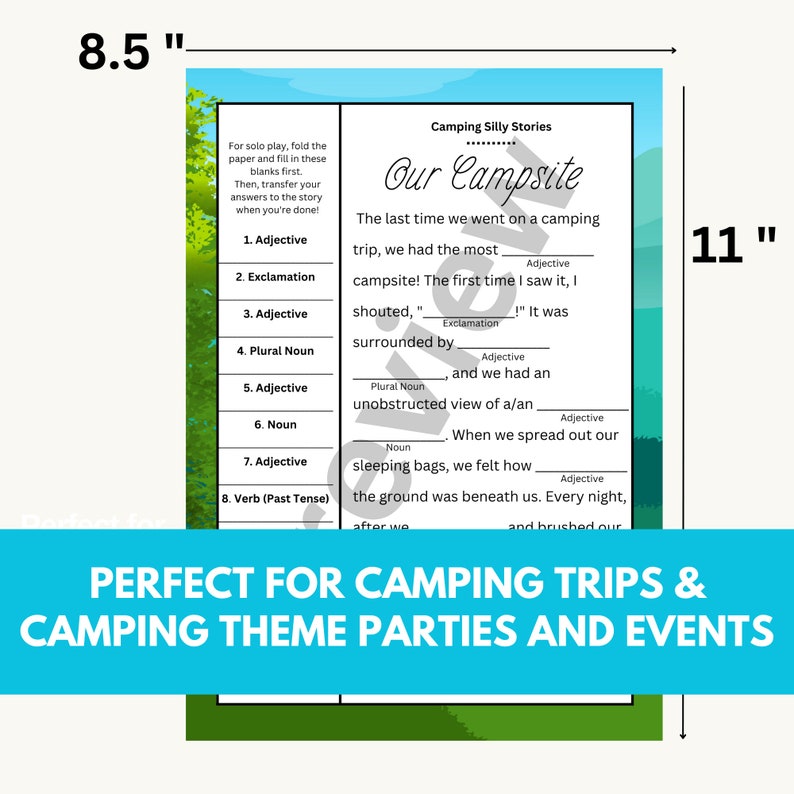 Camping Game for Kids | Fill-in-the-blank Grammar Ad Libs Funny Party ...